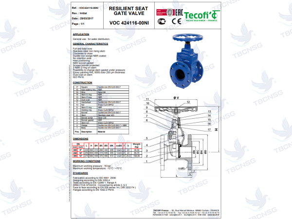 Van Cổng Tecofi VOC 424116-00NI | Nhập khẩu Pháp chính hãng